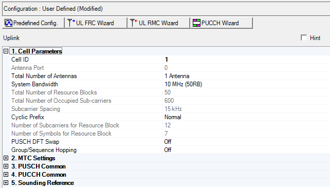 Cell Parameters (Advanced LTE-A Pro FDD Uplink)