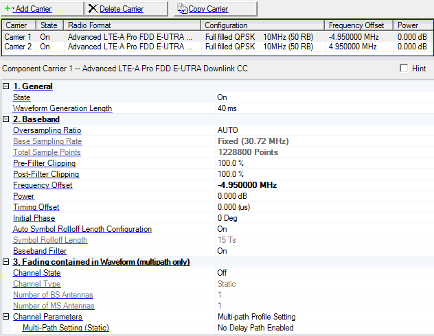 Component Carrier (Advanced LTE-A Pro FDD Downlink)