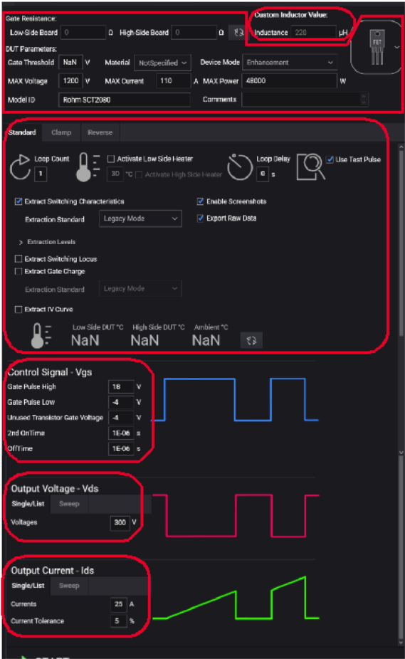 PD1500A Double-Pulse Test DUT Parameter Fields